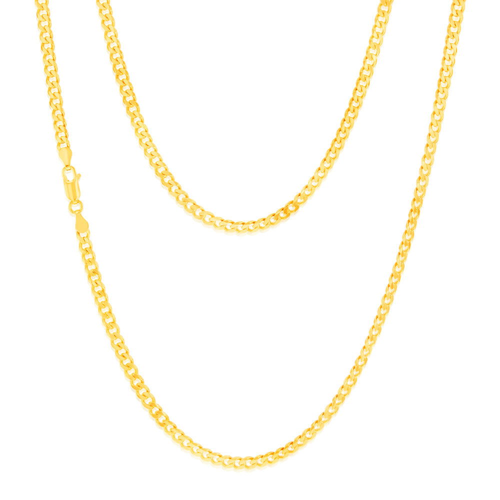 9ct Yellow Solid Gold Flat Bevelled Curb 55cm Chain 120gauge– Shiels ...