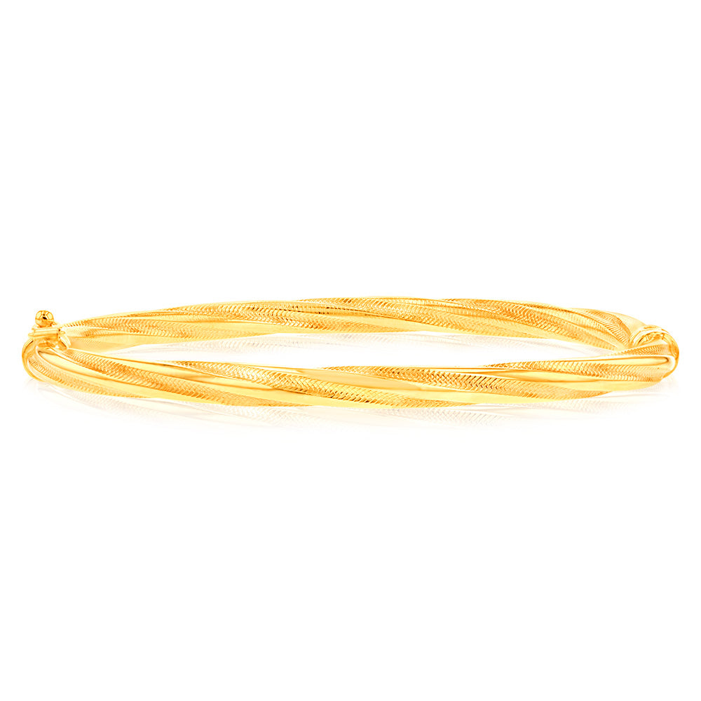 9ct Yellow Gold Twisted Tube Hinged Bangle– Shiels Jewellers