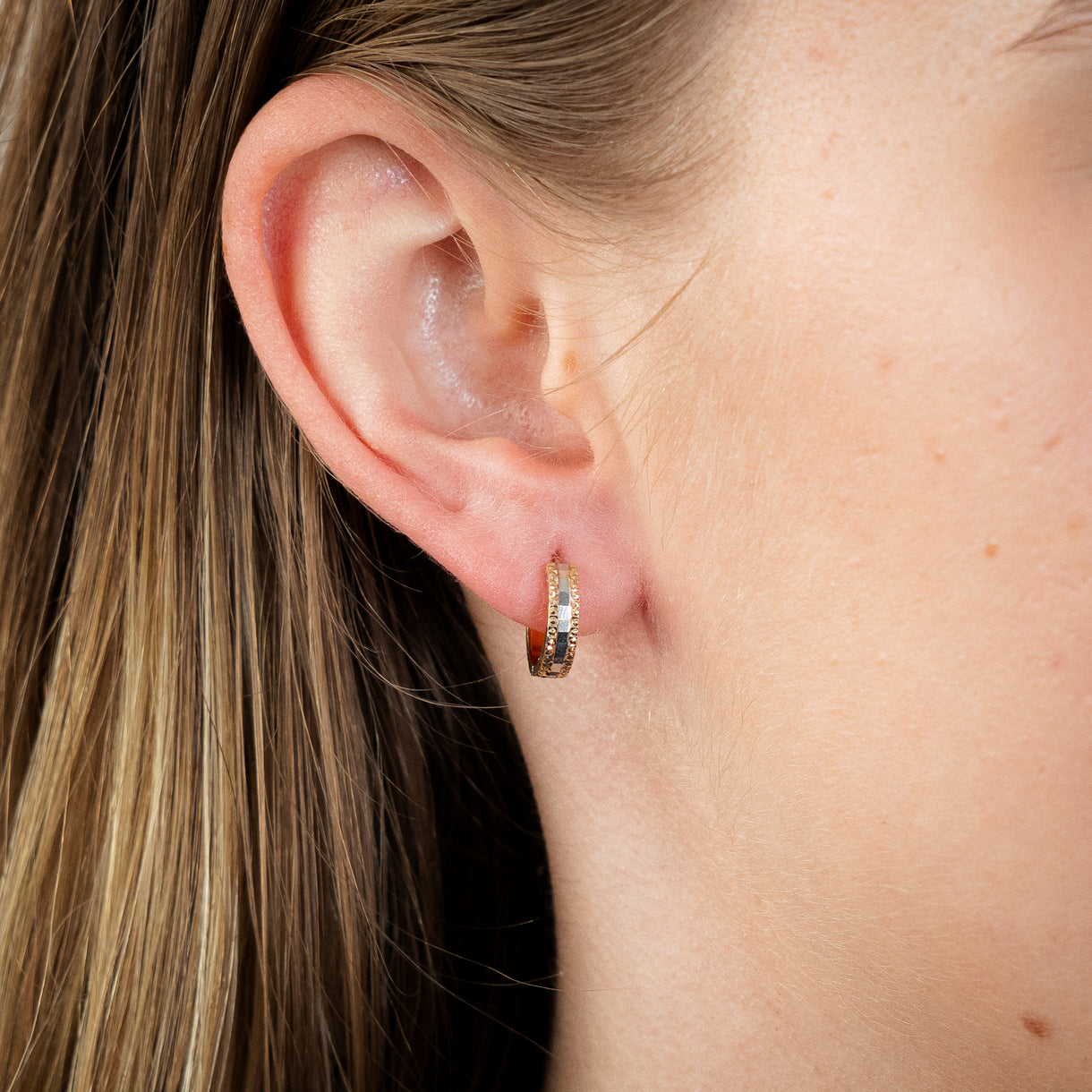 9ct Yellow And White Gold Patterned Fancy Hoops– Shiels Jewellers