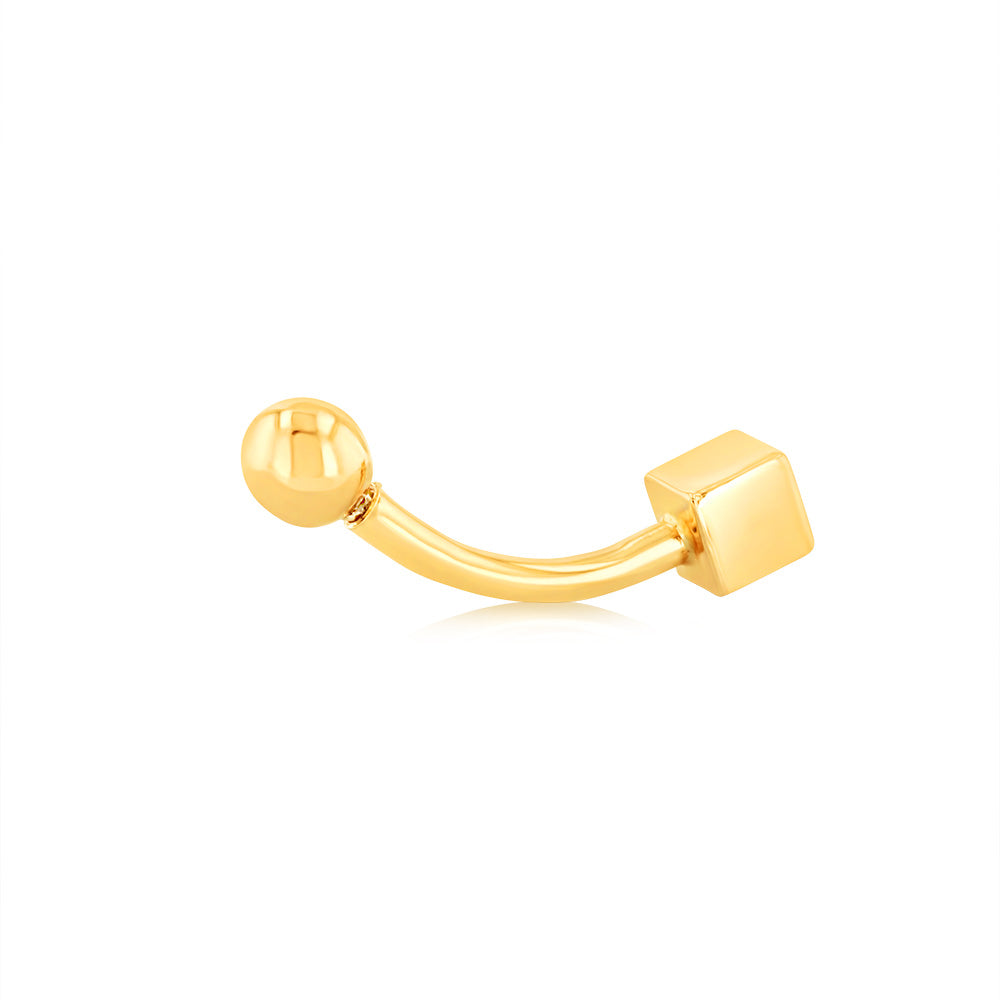 9ct Yellow Gold Cube And Ball Curved Piercing Barbell Body Jewellery ...