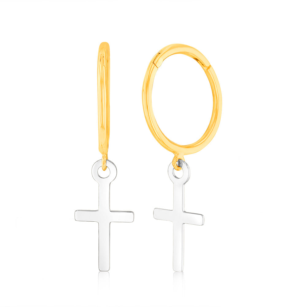 9ct Yellow And White Two Tone Gold Cross On Sleeper Earrings– Shiels ...