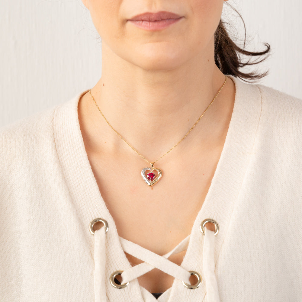 9ct Yellow And White Gold Created Ruby Heart Pendant – Shiels Jewellers