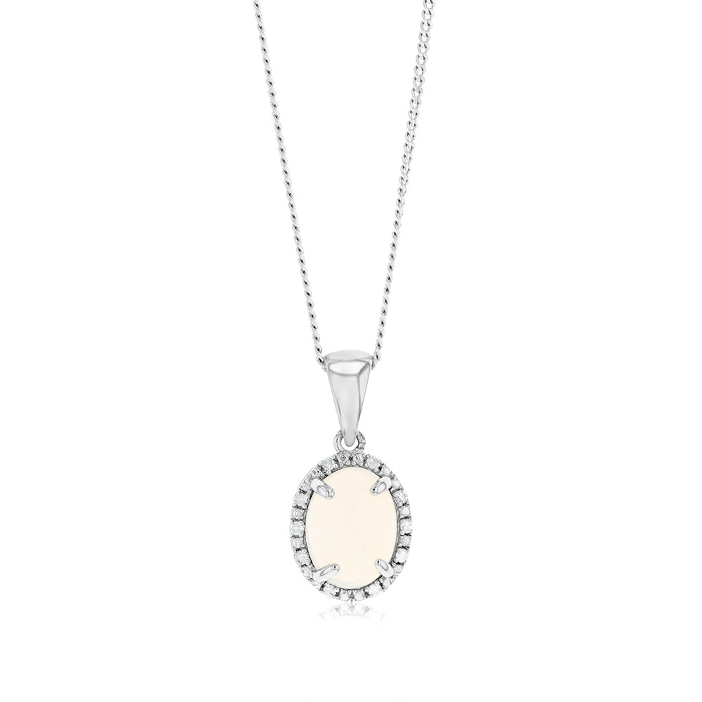 Opal & 5 Points Diamond Pendant in Sterling Silver – Shiels Jewellers