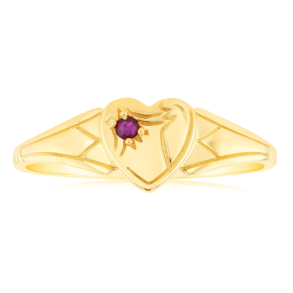 Natural Ruby Heart Signet Ring in 9ct Yellow Gold– Shiels Jewellers