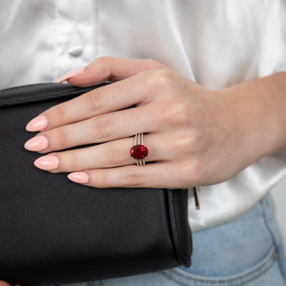 9ct Yellow Gold Oval Created Ruby and Diamond Ring – Shiels Jewellers