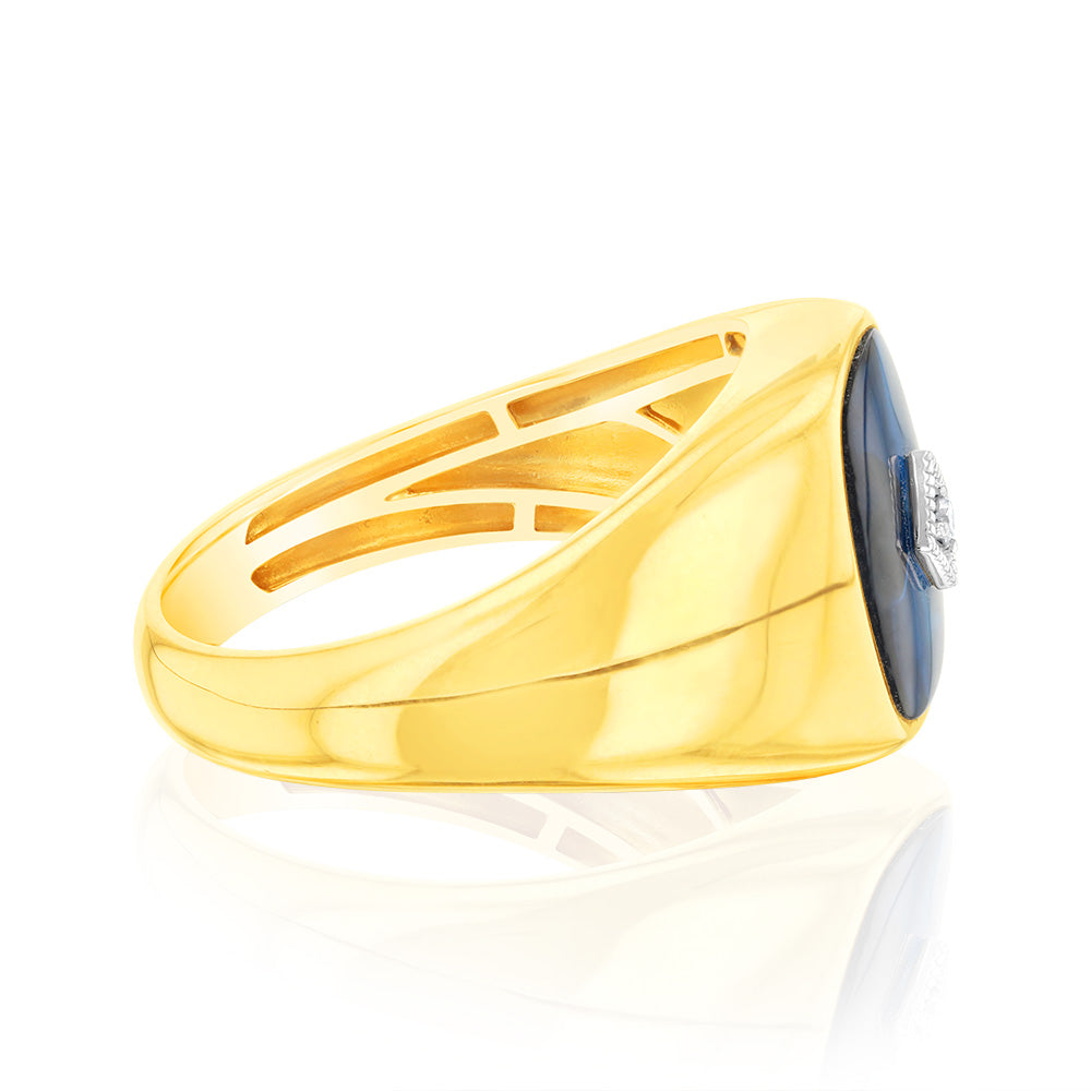 9ct Yellow Gold Created Blue Spinel & Diamond Gents Ring– Shiels Jewellers