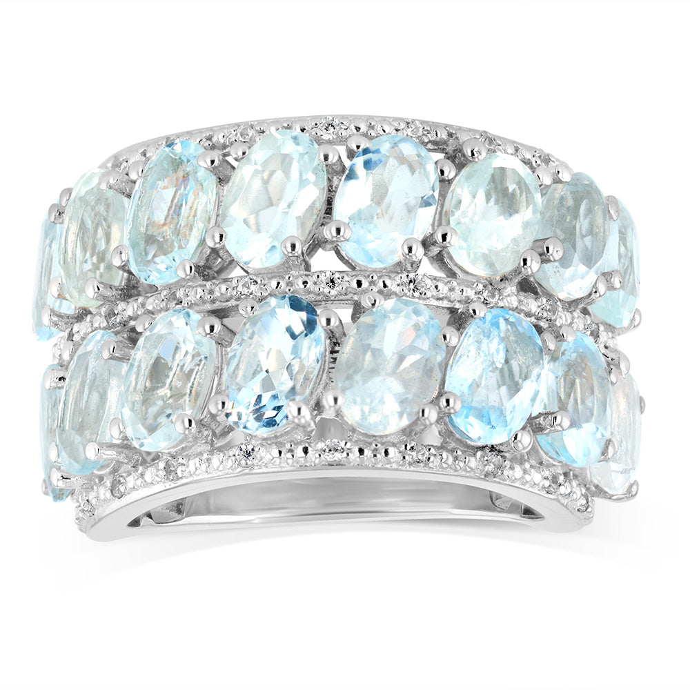 Natural Aquamarine and White Zirconia Ring in Sterling Silver– Shiels ...