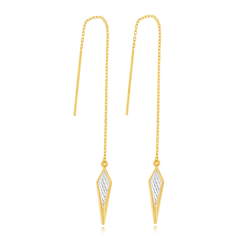9ct Yellow And White Gold Two Tone Fancy Diamond Shape Drop Threader E ...
