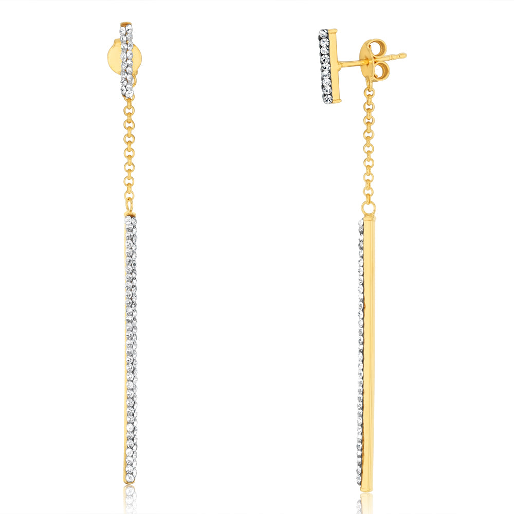 9ct Yellow Gold Silverfilled Crystals On Bar Drop Earrings– Shiels ...