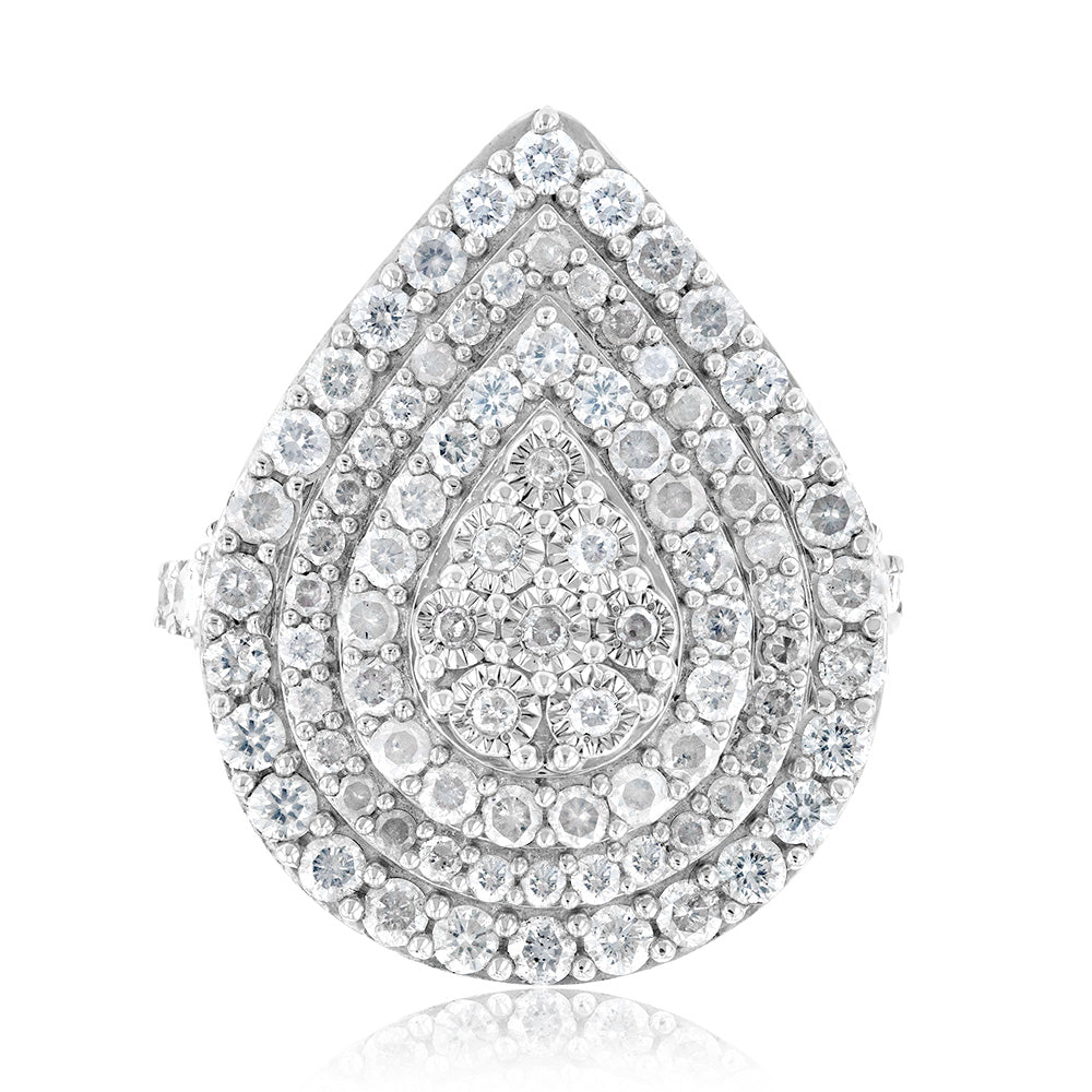 2 Carat Diamond Pear Shaped Cluster Ring Set in Sterling Silver and 9c ...