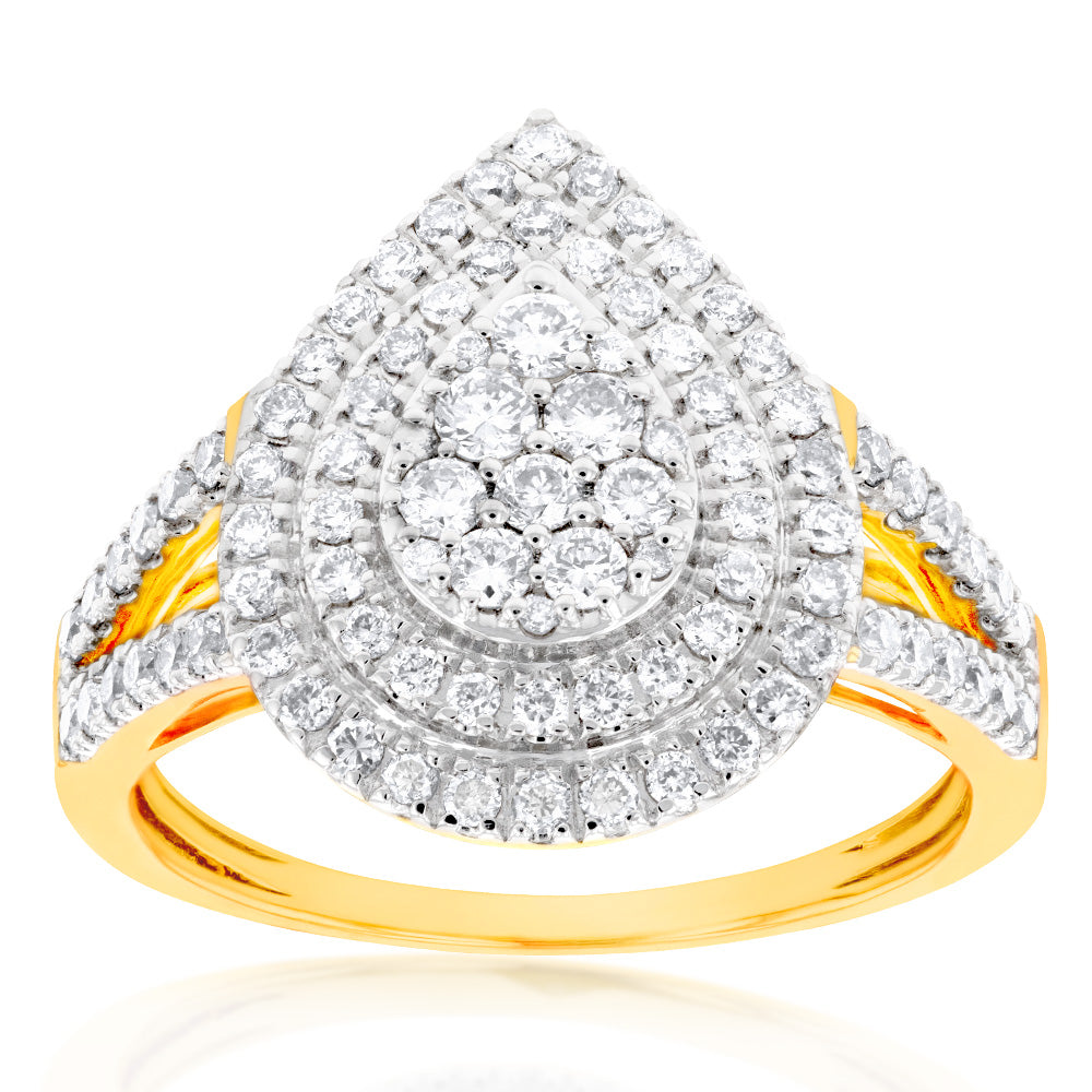 9ct Yellow Gold 1 Carat Diamond Pear Shape Cluster Ring – Shiels Jewellers