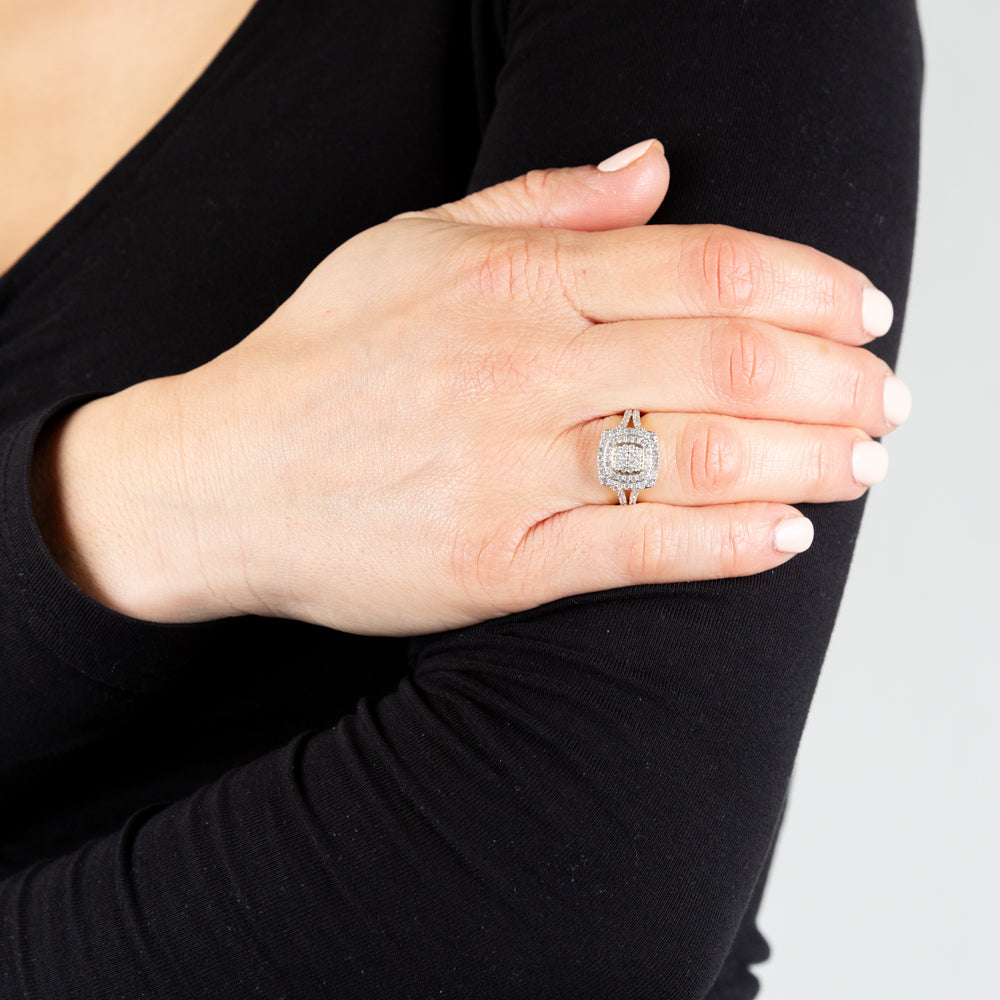9ct Yellow Gold 1 Carat Diamond Cushion Shape Cluster Ring – Shiels ...
