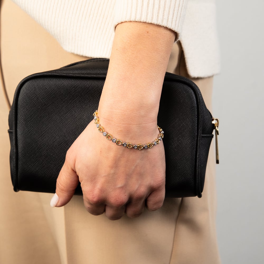 Sterling Silver Gold Plated Diamond Bracelet with Heart Design – Shiels ...