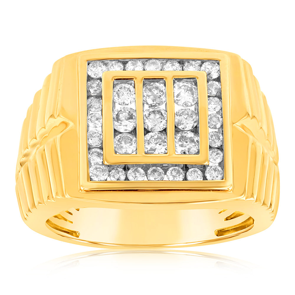 9ct Yellow Gold 1 Carat Mens Diamond Ring with 33 Brilliant Diamonds ...
