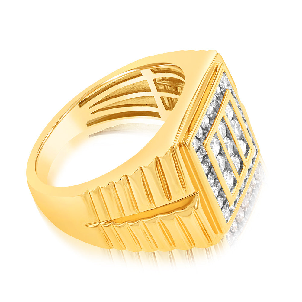 9ct Yellow Gold 1 Carat Mens Diamond Ring with 33 Brilliant Diamonds ...