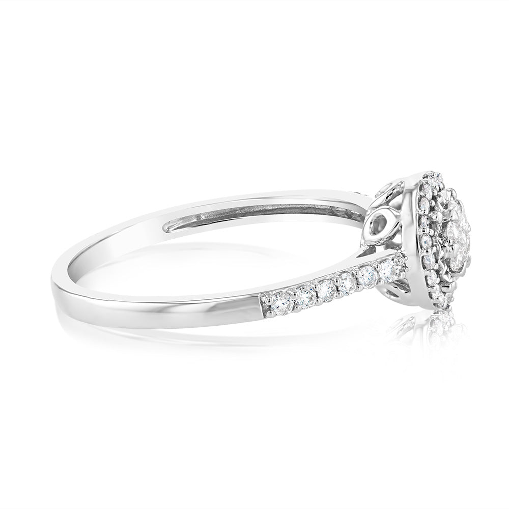 9ct White Gold 1/4 Carat Dimaond Halo Ring– Shiels Jewellers