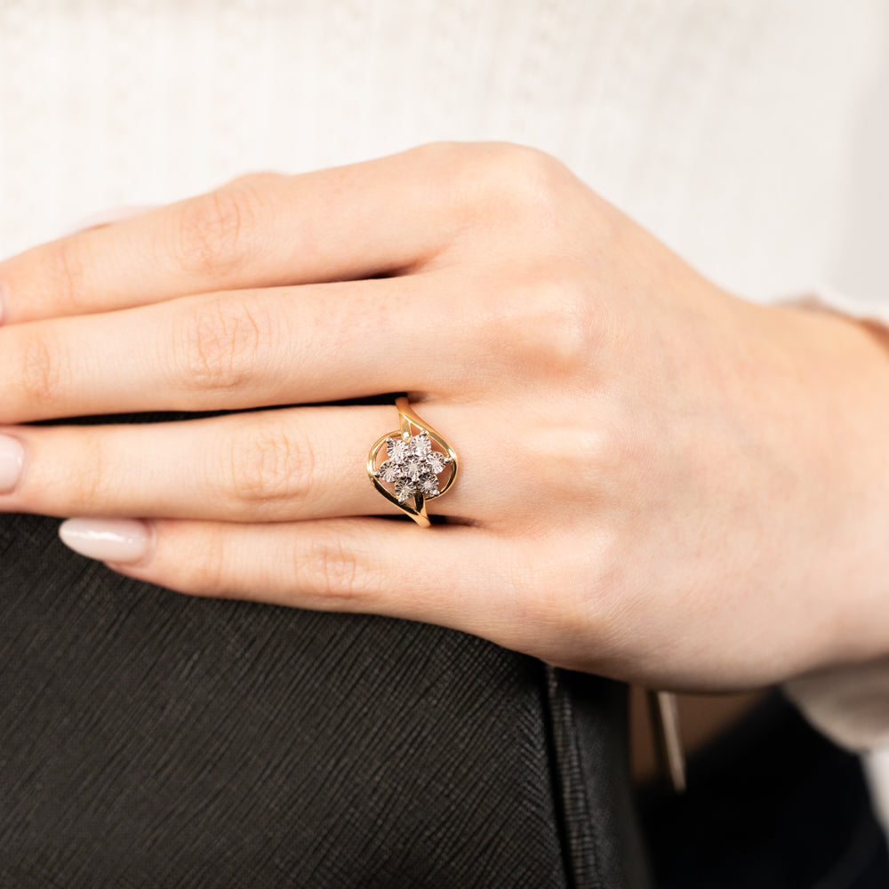 9ct Whitte & Yellow Gold Cross Over Diamond Ring– Shiels Jewellers