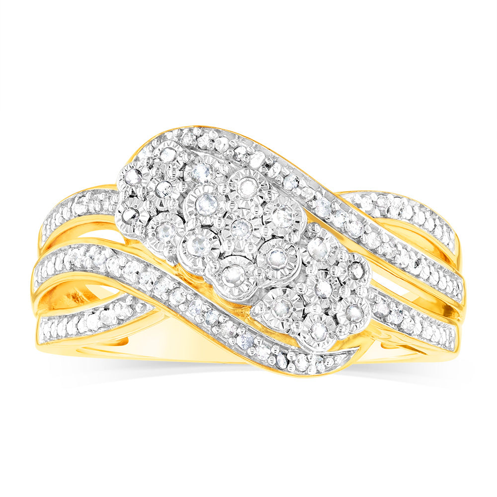 Gold Plated Sterling Silver 1/5 Carat Diamond Wrap Around Cluster Ring ...