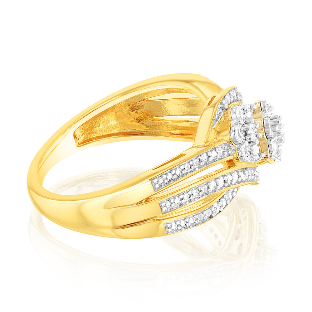 Gold Plated Sterling Silver 1/5 Carat Diamond Wrap Around Cluster Ring ...