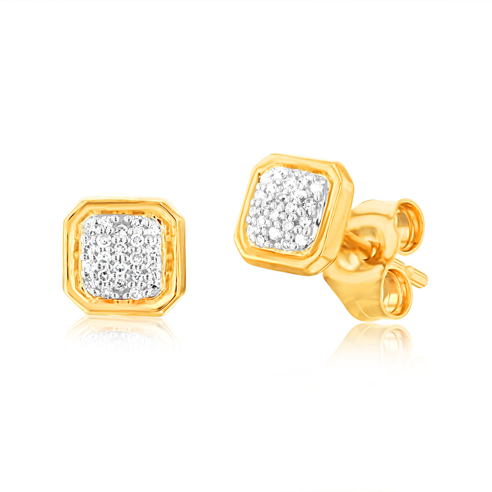 9ct Yellow Gold Square Shaped Cluster Stud Diamond Earrings– Shiels ...