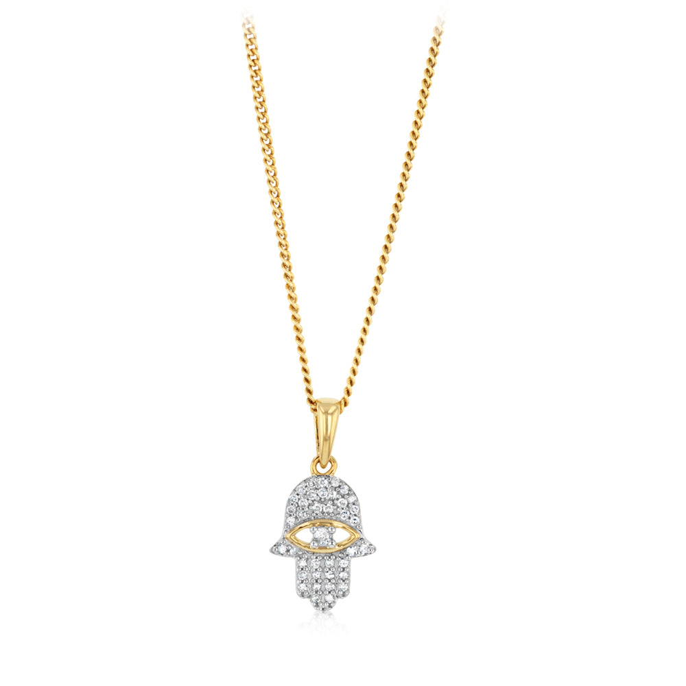 5 Points Diamond Hamsa Pendant in 9ct Yellow Gold– Shiels Jewellers