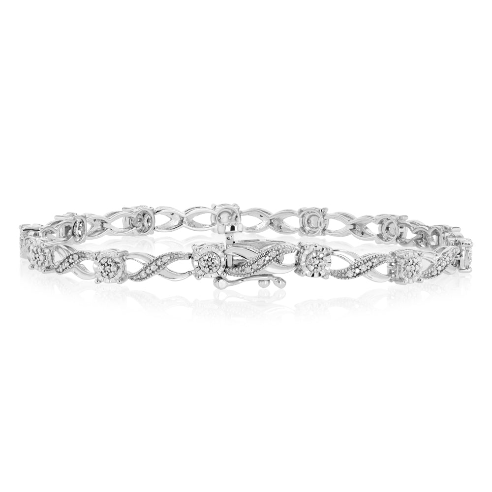 1/5 Carat Diamond Hugs & Kisses 18cm Bracelet in Sterling Silver ...