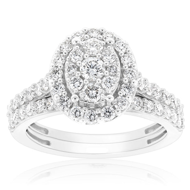 Luminesce Lab Grown Diamond 1.2CT Bridal Set in Oval Design 10ct White ...