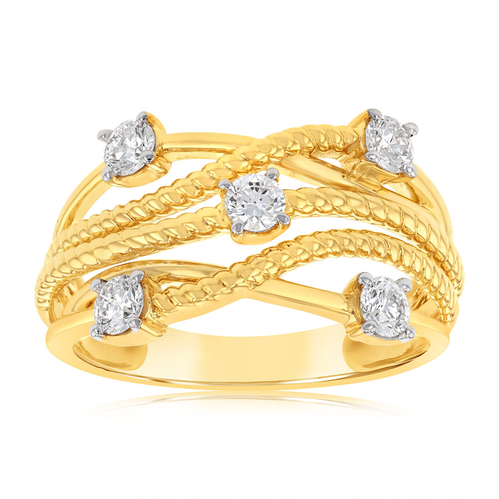 9ct Yellow Gold 1/2 Carat Lab Grown Diamond Rope Effect Dress Ring ...