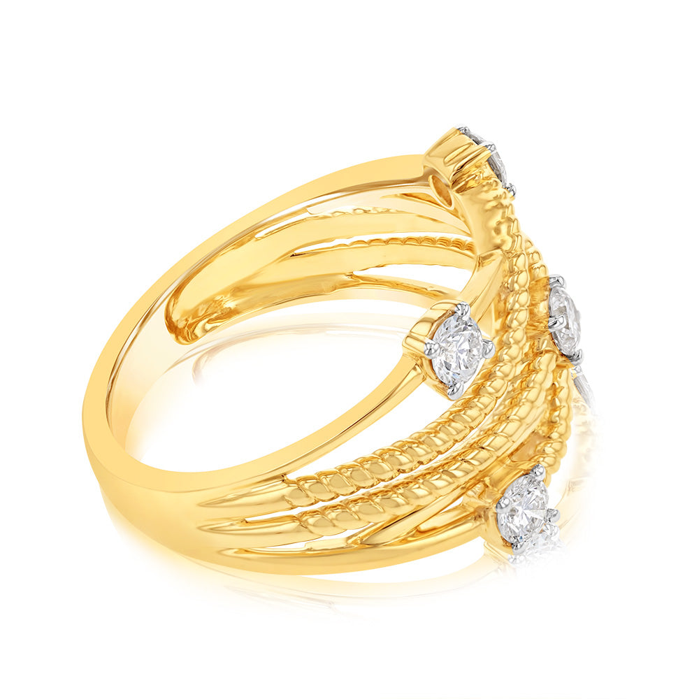 9ct Yellow Gold 1/2 Carat Lab Grown Diamond Rope Effect Dress Ring ...
