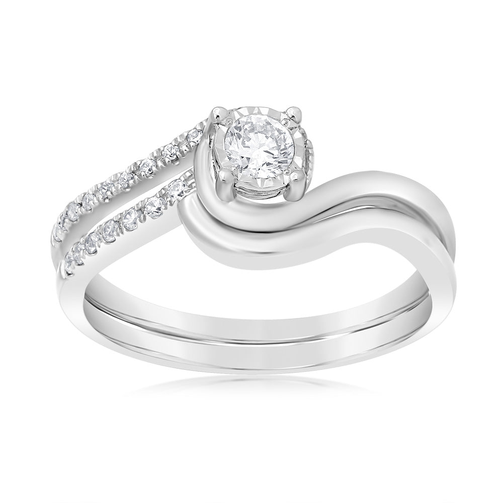 Luminesce Lab Grown 1/4 Carat Diamond Bridal Set Ring in 9ct White Gol ...