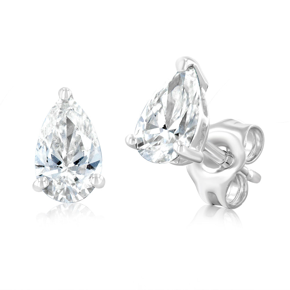 Luminesce Lab Grown Pear Shaped 1 Carat Diamond Stud Earrings in 14ct ...
