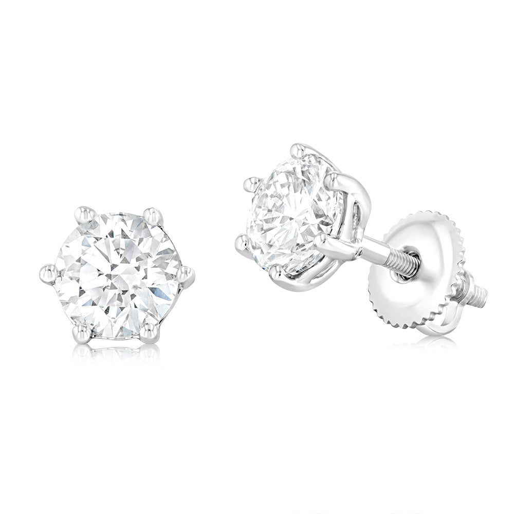 Luminesce Lab Grown 9ct White Gold 2 Carat Diamond Screwback Stud Earr ...