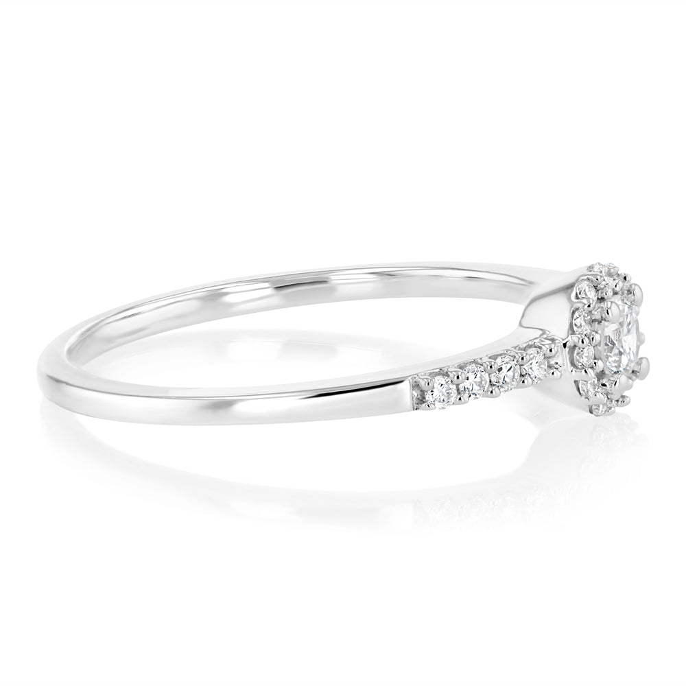Luminesce Lab Grown 1/5 Carat Diamond Halo Ring in Sterling Silver ...