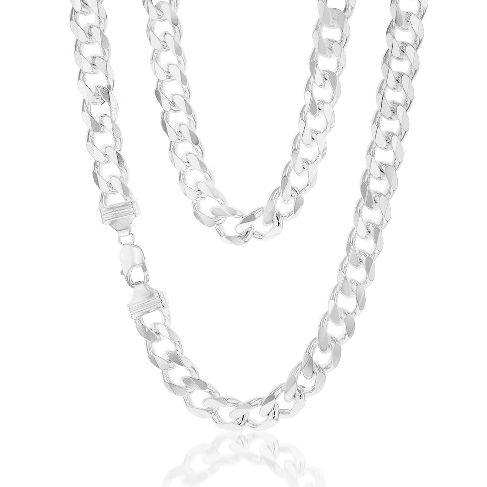 Sterling Silver Curb Bevelled Diamond Cut Heavy 350 Gauge 60cm Chain ...