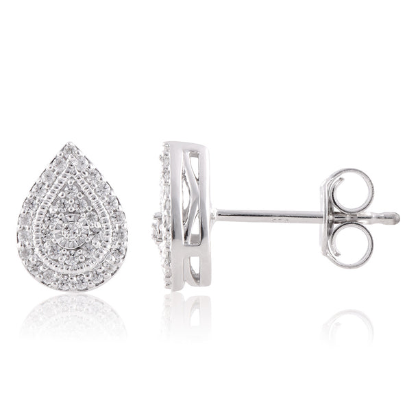 Diamond Pear Shaped Studs with 22 Diamonds in Sterling Silver– Shiels ...