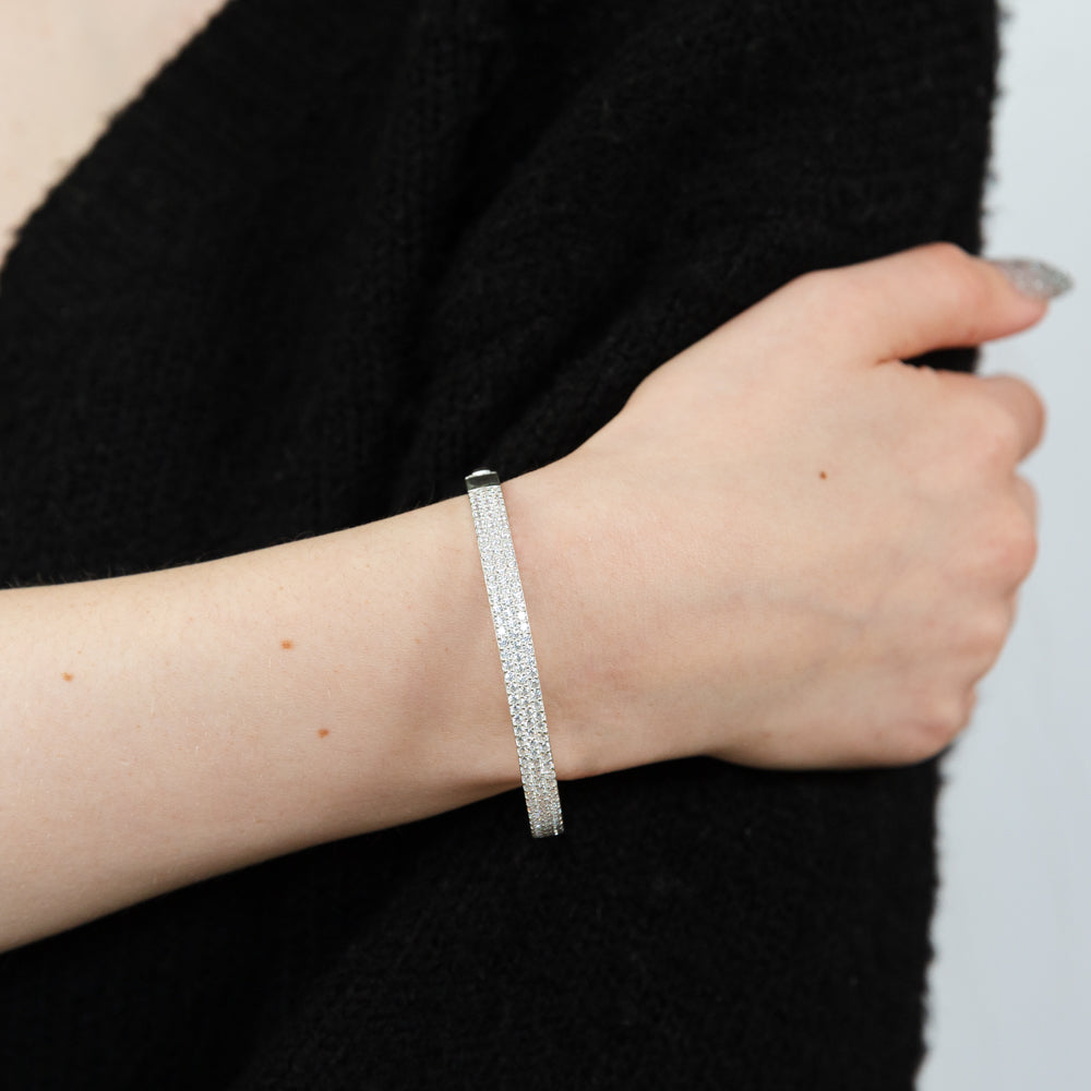 Sterling Silver Broad Cubic Zirconia Studded Hinged Bangle – Shiels ...