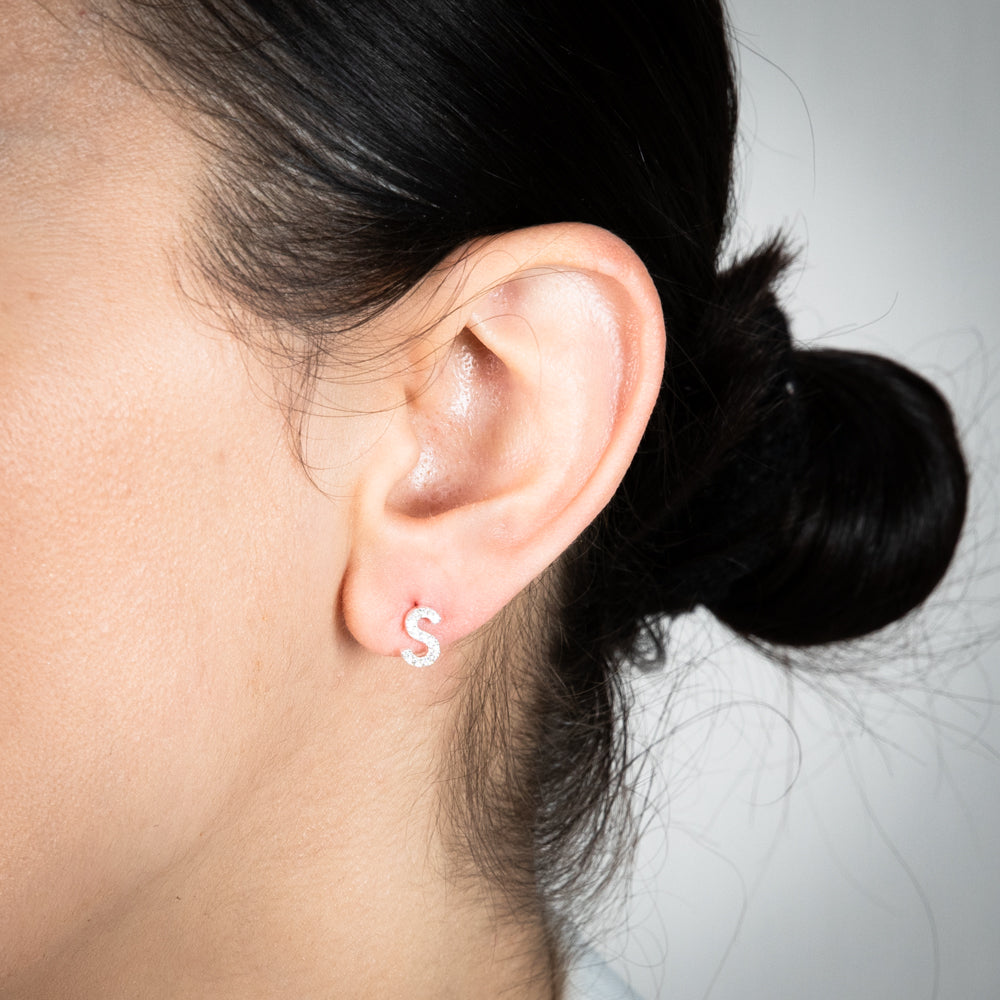 Sterling Silver Cubic Zirconia Initial "S" Stud Earrings – Shiels Jewellers