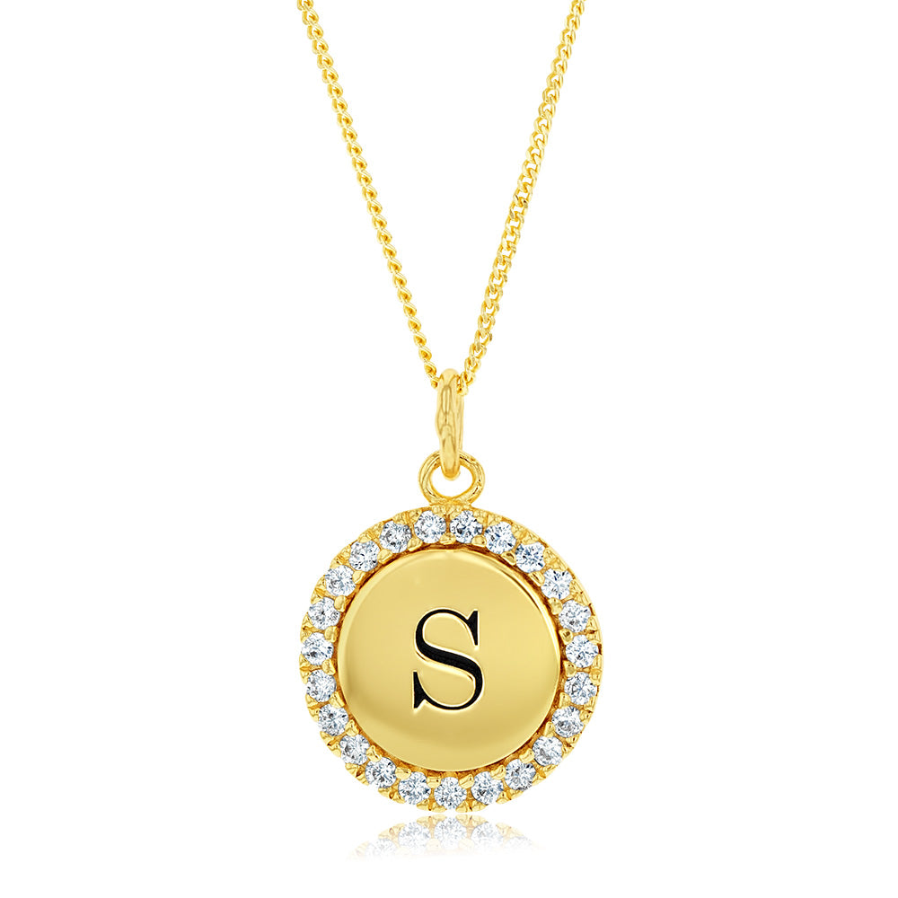 Sterling Silver Gold Plated Round Initial "S" Pendant On 45cm Chain ...