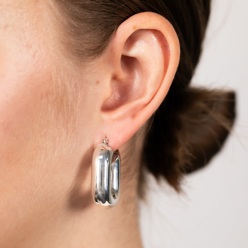 Sterling Silver Oval Polished 22mm Hoop Earrings – Shiels Jewellers