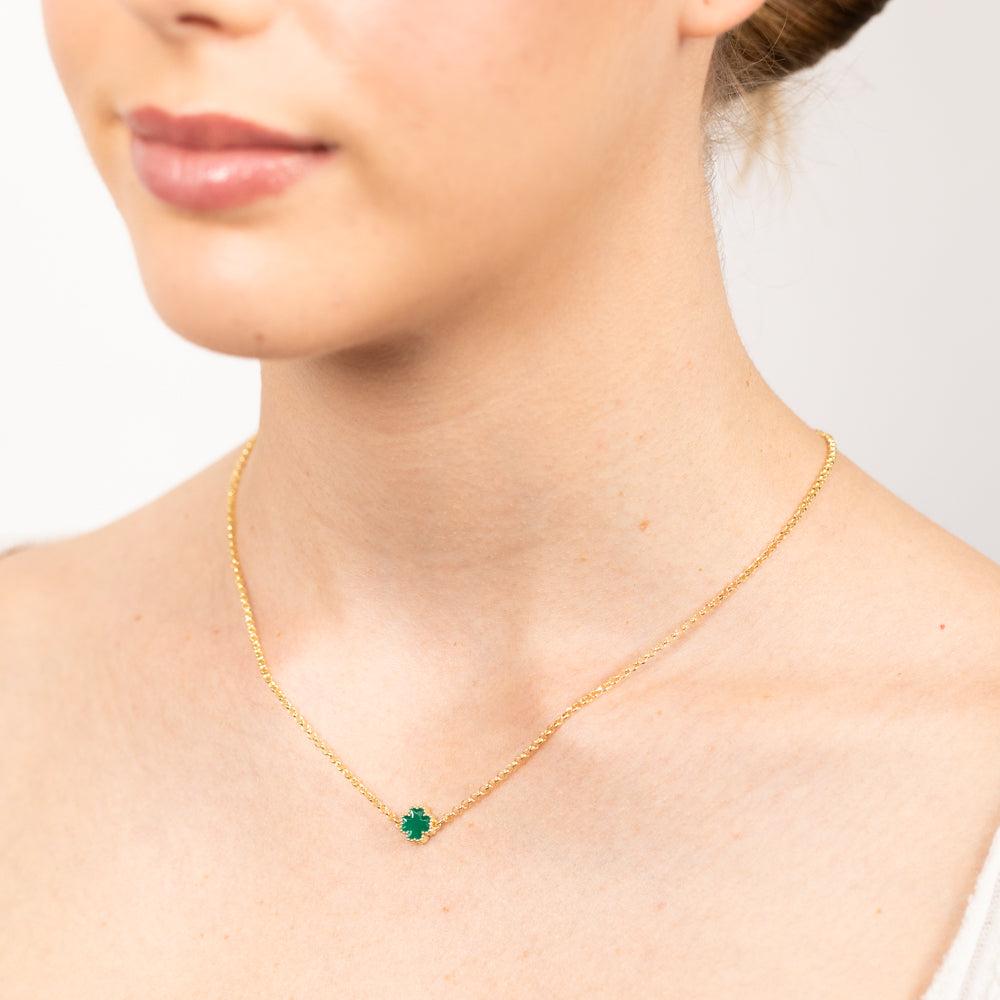 Sterling Silver Gold Plated Green Four Leaf Enamel Flower Pendant On c ...