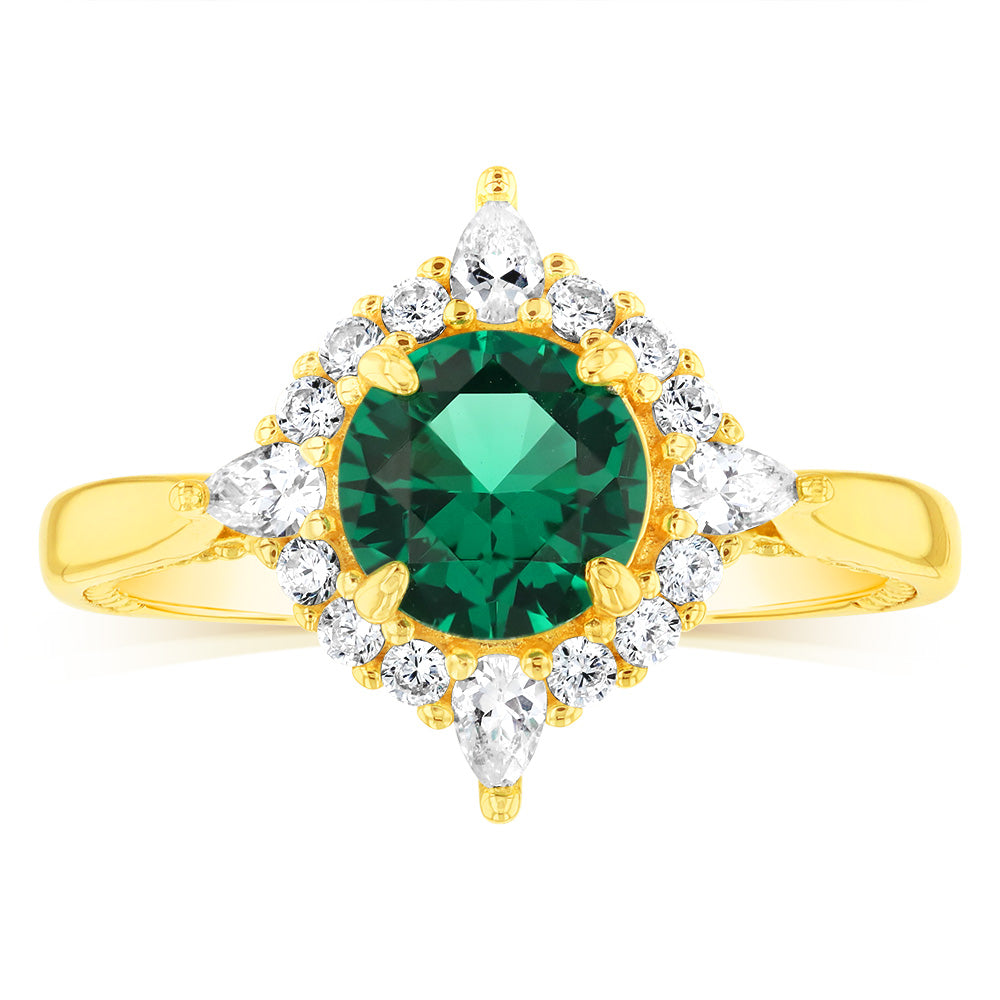 Sterling Silver Gold Plated Nano Emerald And White Zirconia Fancy Ring ...