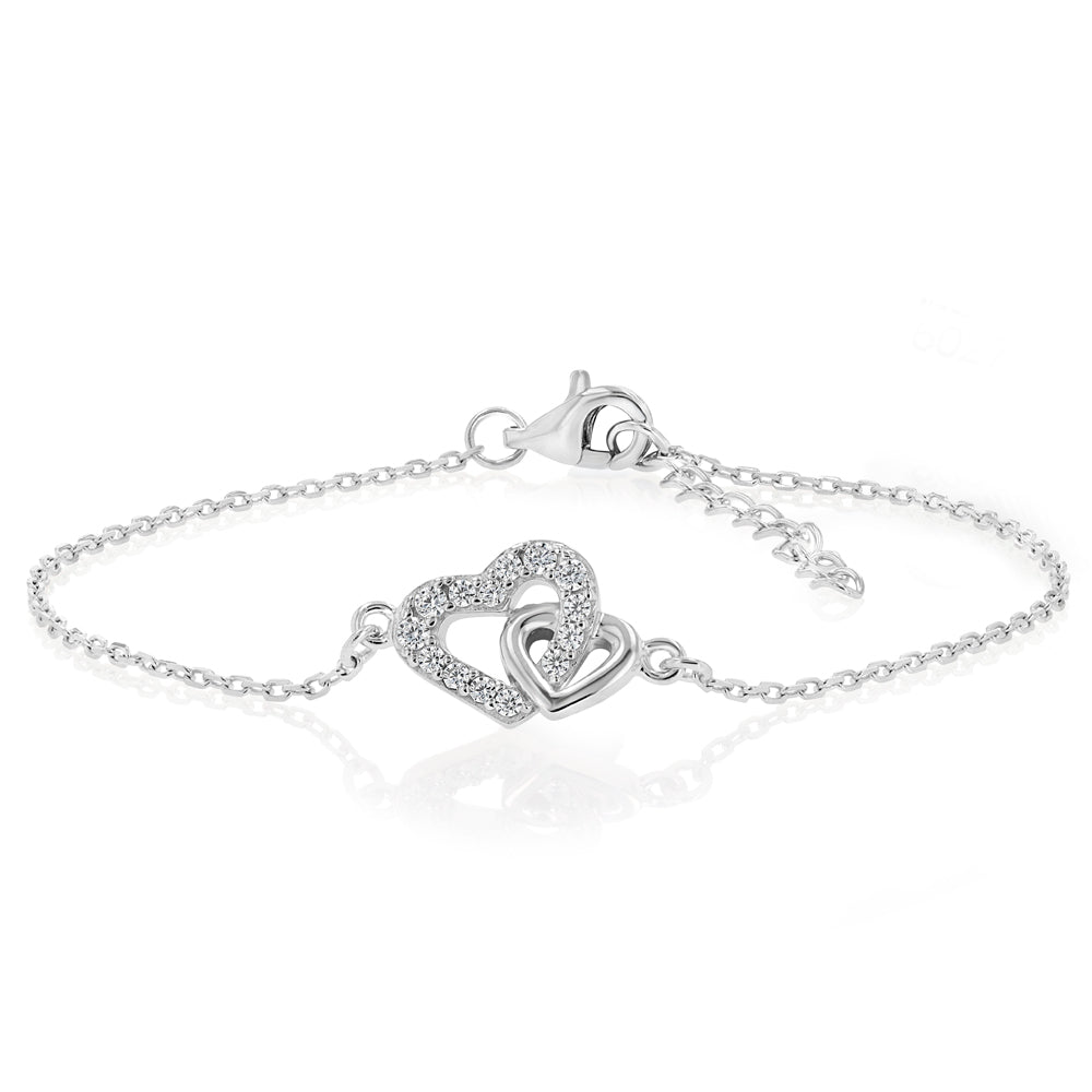 Sterling Silver CZ Double Heart Bracelet– Shiels Jewellers