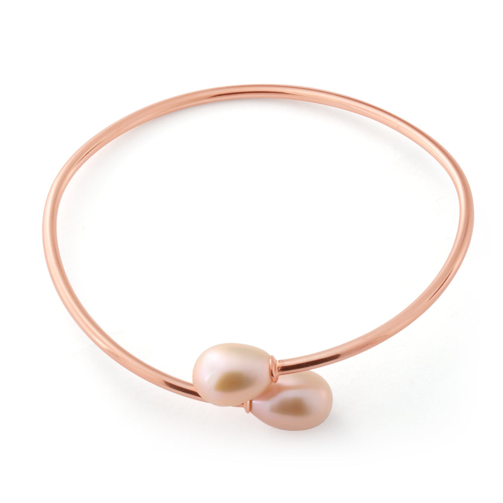Sterling Silver Rose Gold Plated 8-10mm Freshwater Pearl Bangle ...