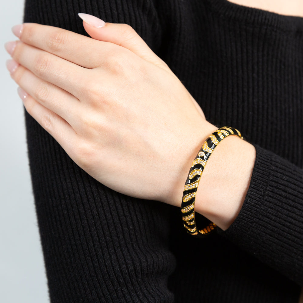 Gold Plated Enamel and Zirconia Tiger Bangle 65mm – Shiels Jewellers