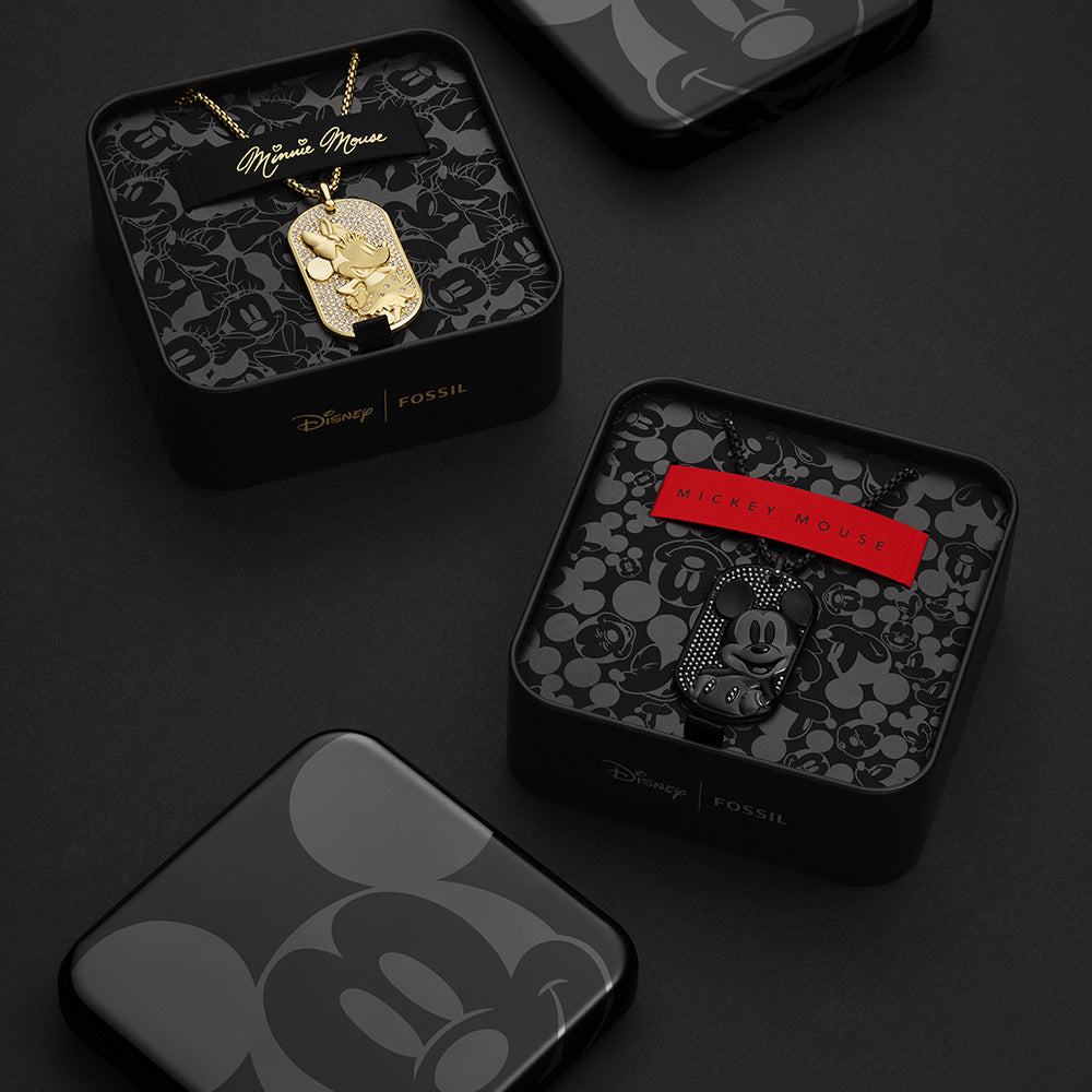 Disney Mickey Mouse Black Tone Stainless Steel Dog Tag Pendant On Chai ...