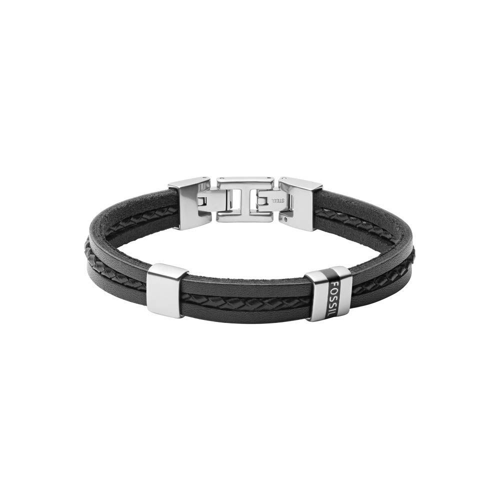 Fossil Stainless Steel Jewelry Multistrand Black Leather Bracelet ...