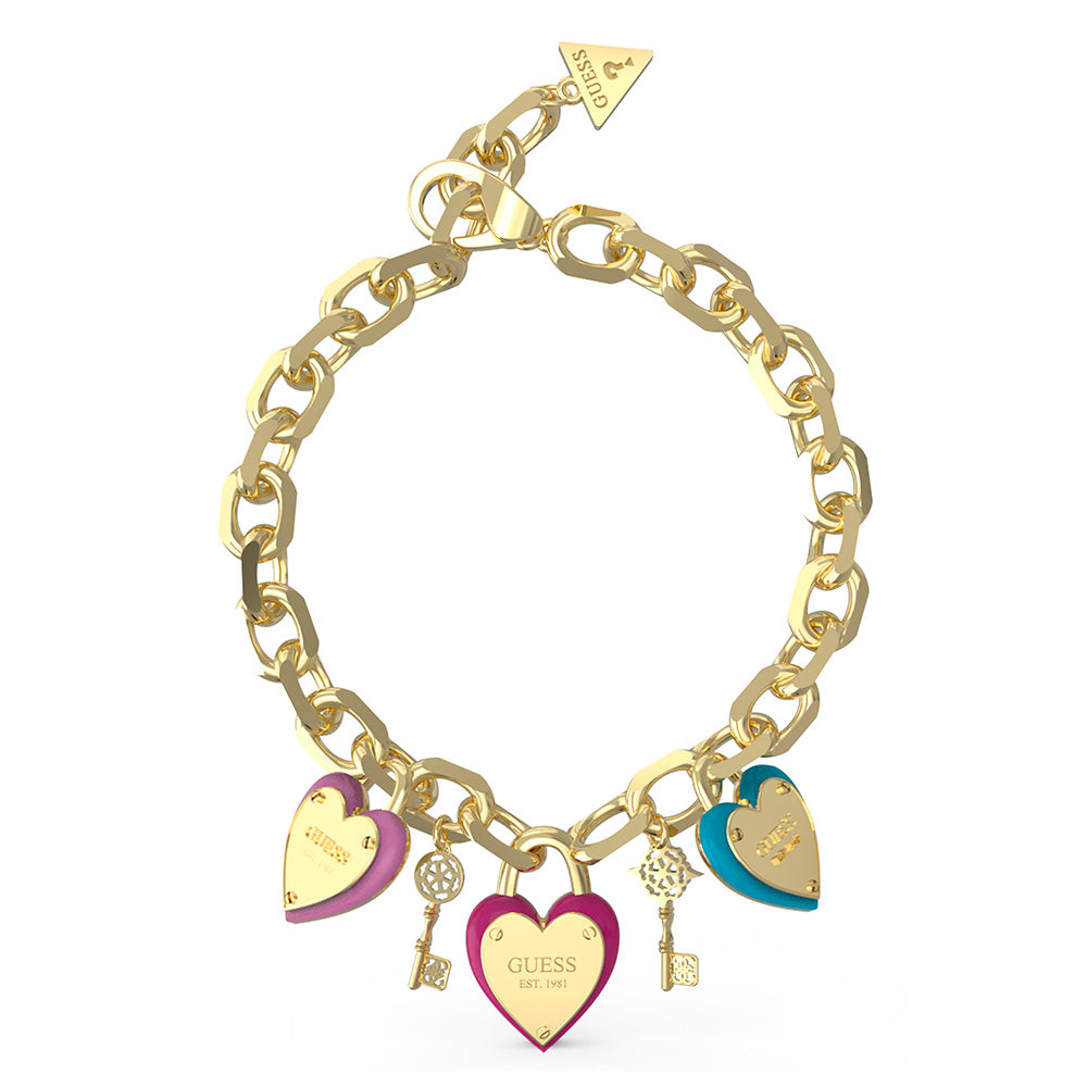 Guess Gold Plated Stainless Steel Multi Heart & Key Bracelet – Shiels ...