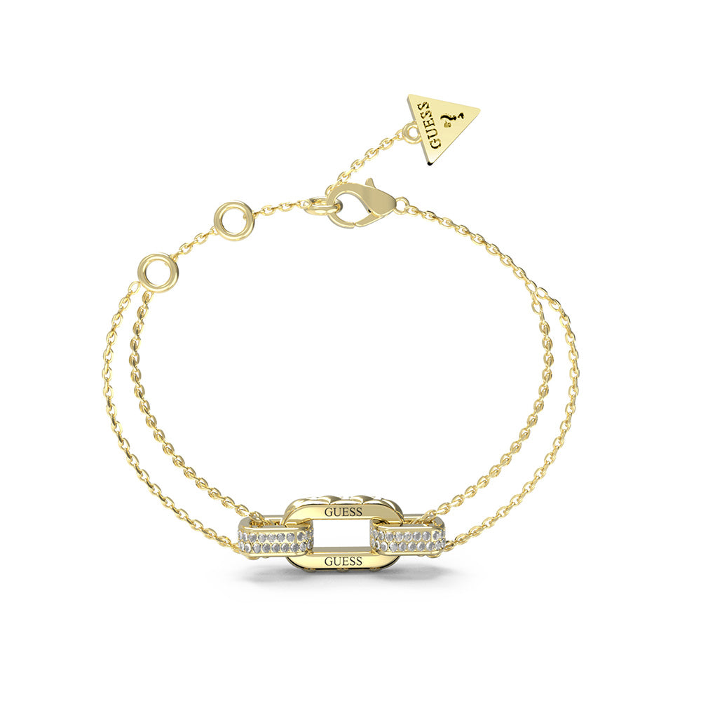 Guess Gold Plated Stainless Steel Matelasse And Pave Double Chain Brac ...
