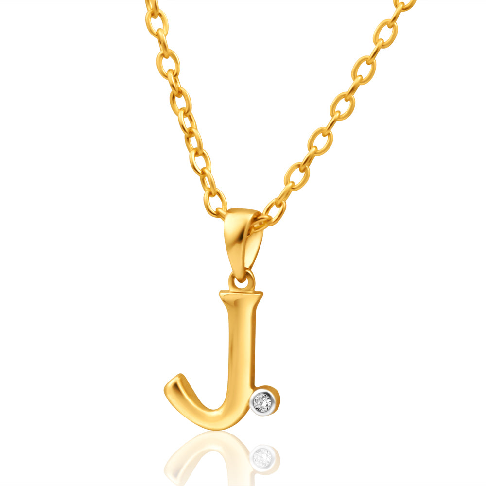 9ct Yellow Gold Pendant Initial J set with diamond – Shiels Jewellers