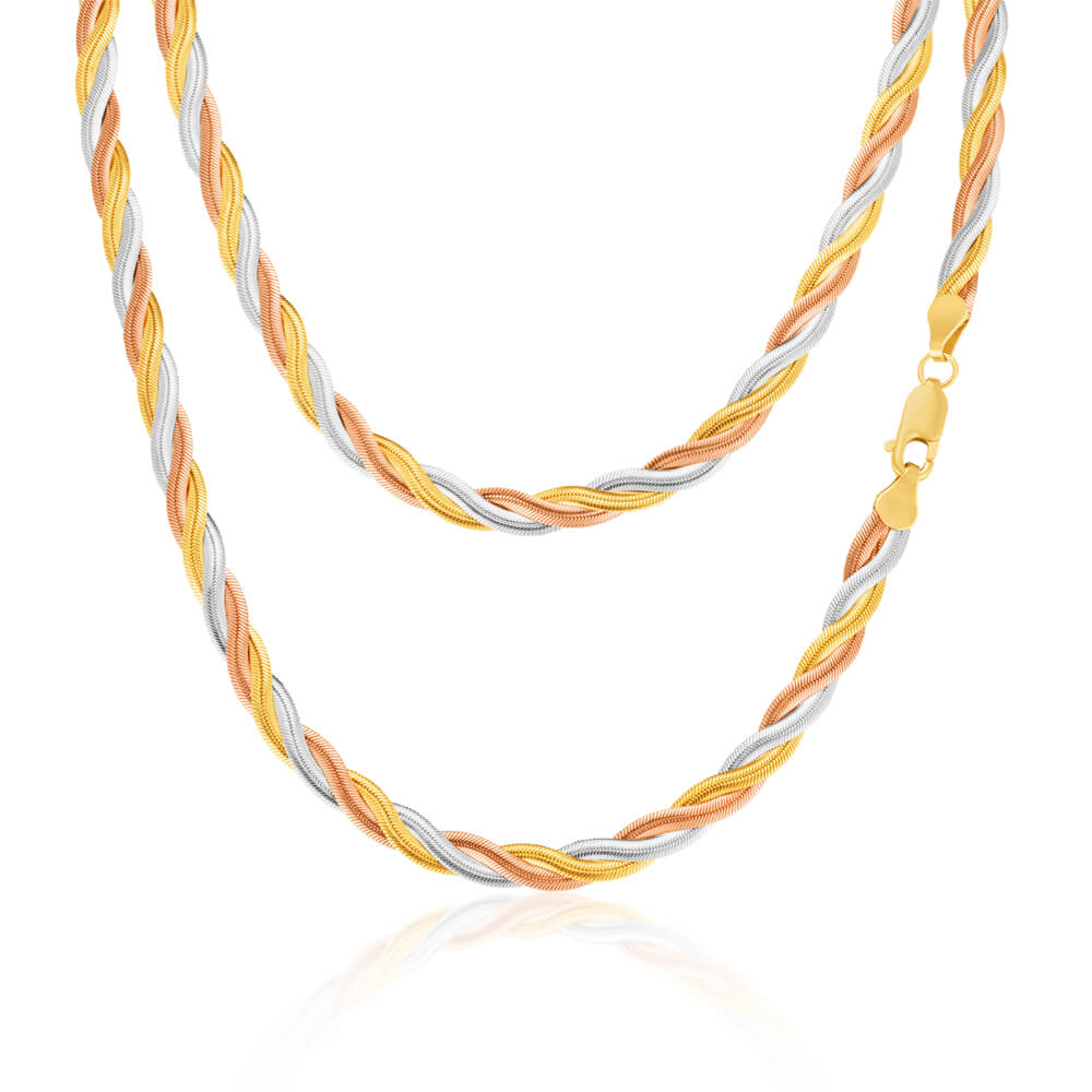 9ct Three Tone Gold Silver Filled Plait Herringbone 45cm Chain– Shiels ...